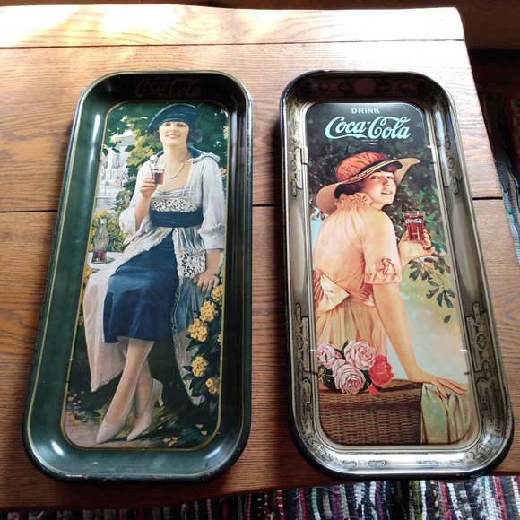 Vintage | Other | 2 Vintage Metal 97s Coca Cola Lady Trays 19 X 85 ...